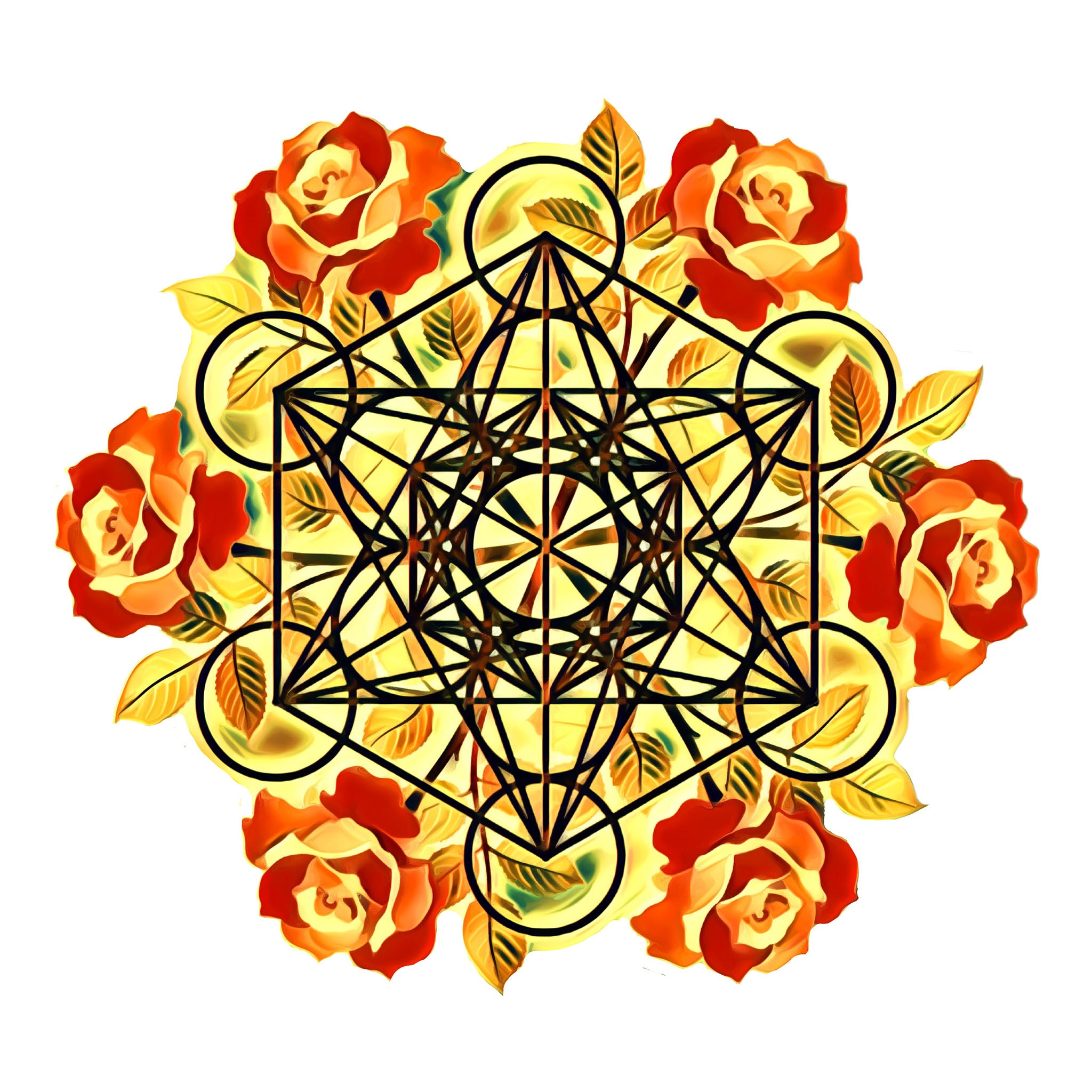 "Golden Metatron's Cube with Rose Gold Roses" Fine Art Print ...